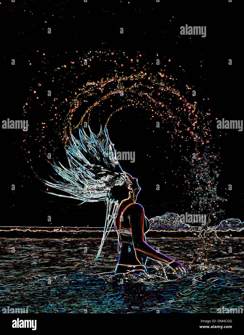 Woman, Teenager, girl, hair, long, sea, water, splash, alienated ...