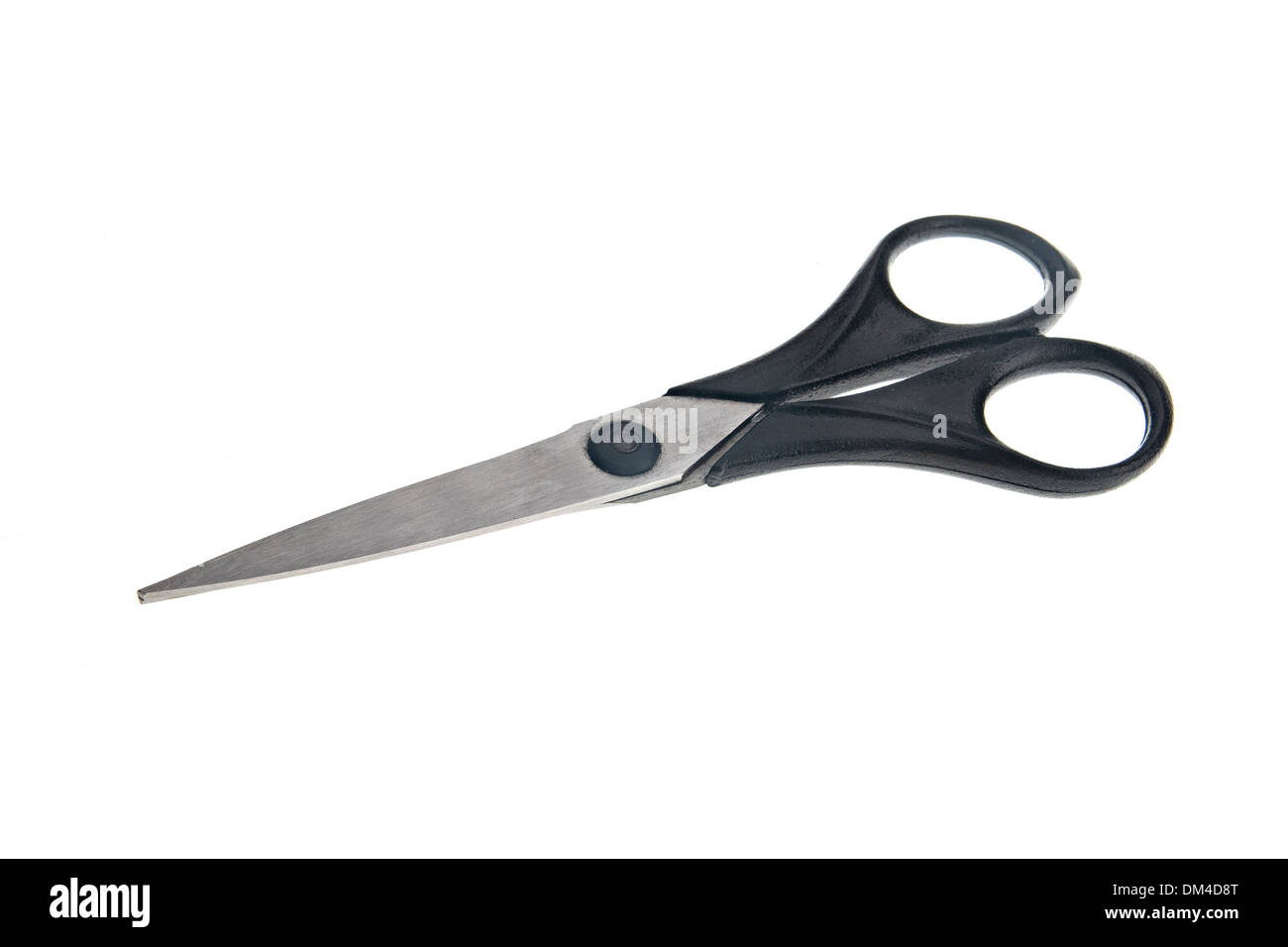 Steel scissors with black handles over white background Stock Photo - Alamy