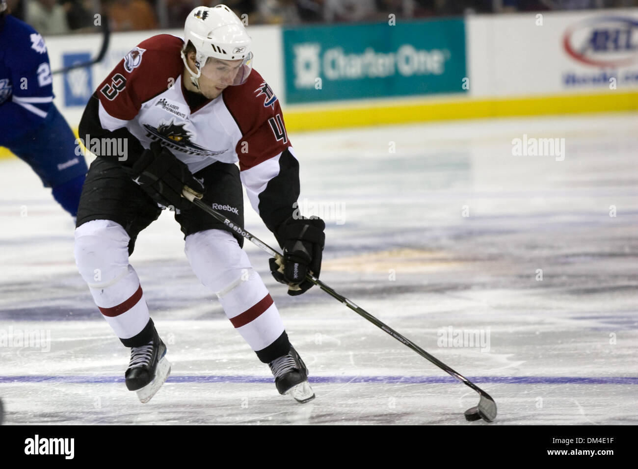 20 November 2009: Lake Erie Monsters Justin Mercier (43) with the puck ...