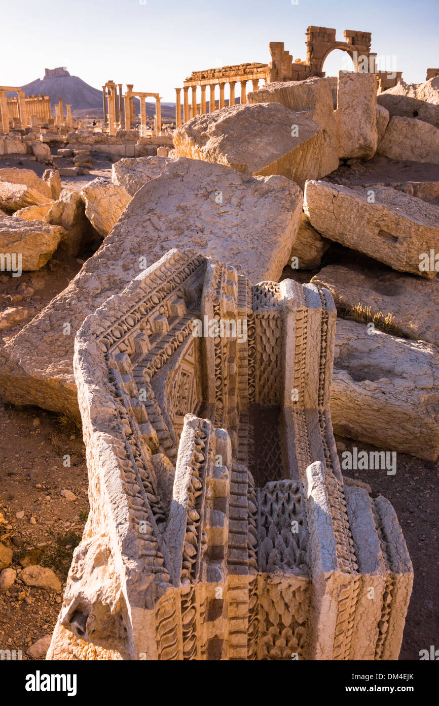 Architectural details with monumental arch in background at the ruins ...