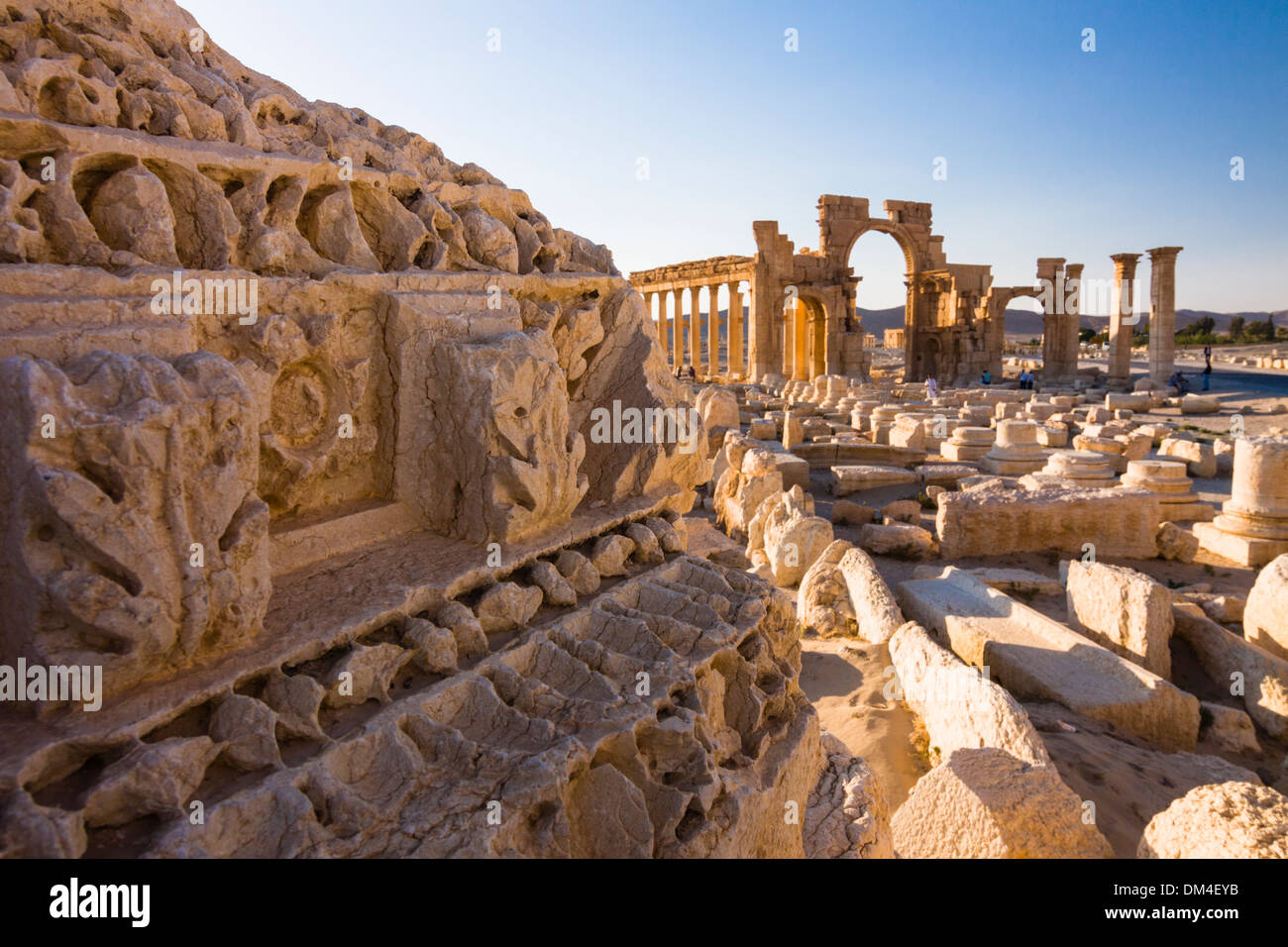 Architectural details with monumental arch in background at the ruins ...