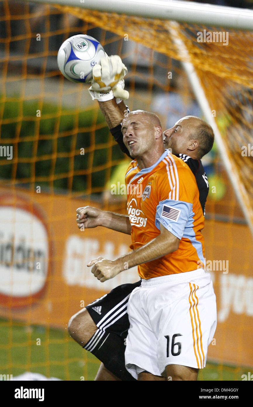 Houston Dynamo Defender Craig Waibel (#16) attempts to head the ball ...