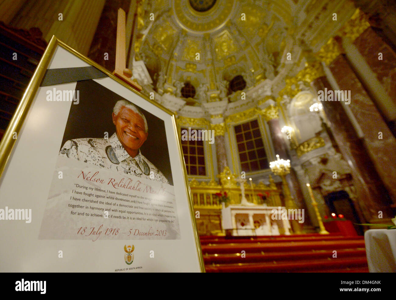 Berlin, Germany. 11th Dec, 2013. A picture of Nelson Mandela is ...
