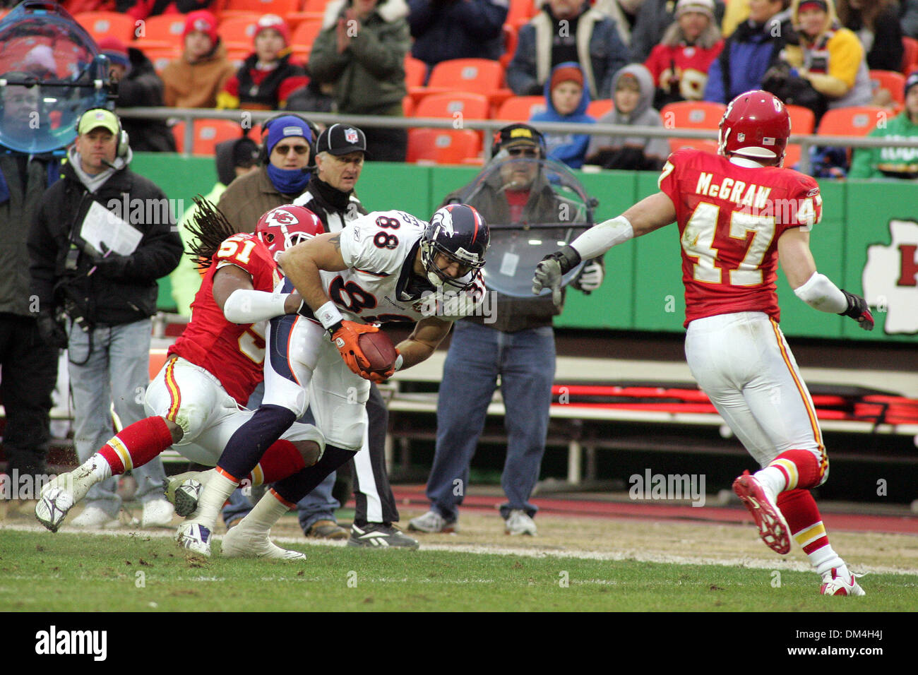 Kansas City Chiefs linebacker Corey Mays (51) pulls down Denver Broncos ...