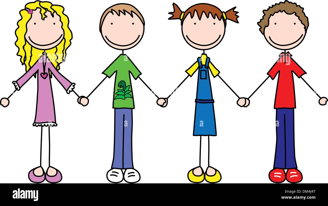 Kids hold hands line Stock Vector Images - Alamy