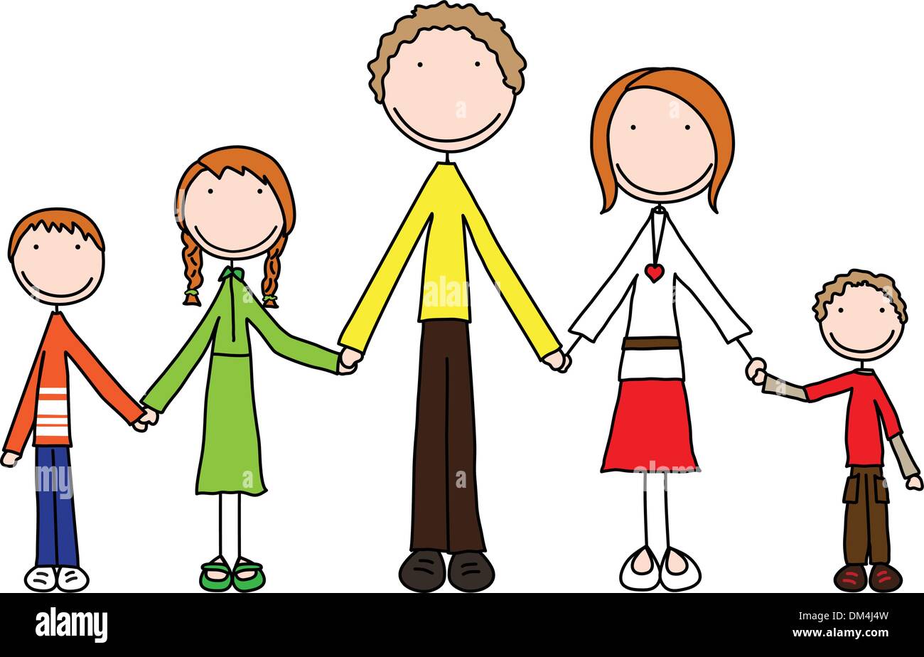 Family of five holding hands Stock Vector Images - Alamy