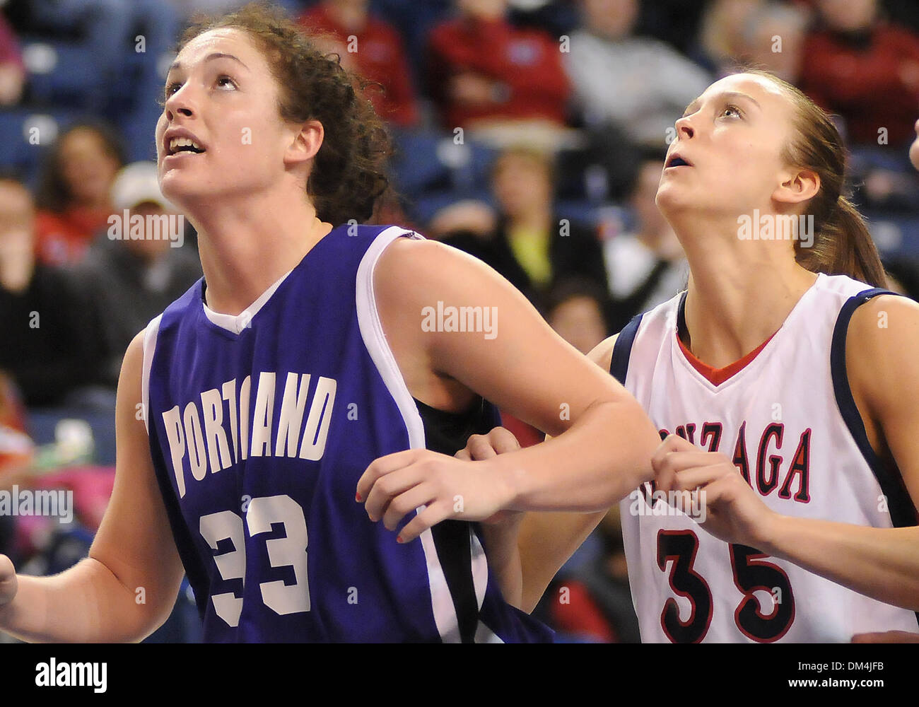 Gonzaga's Claire Raap (35) fights for position with Portland's Jessica ...