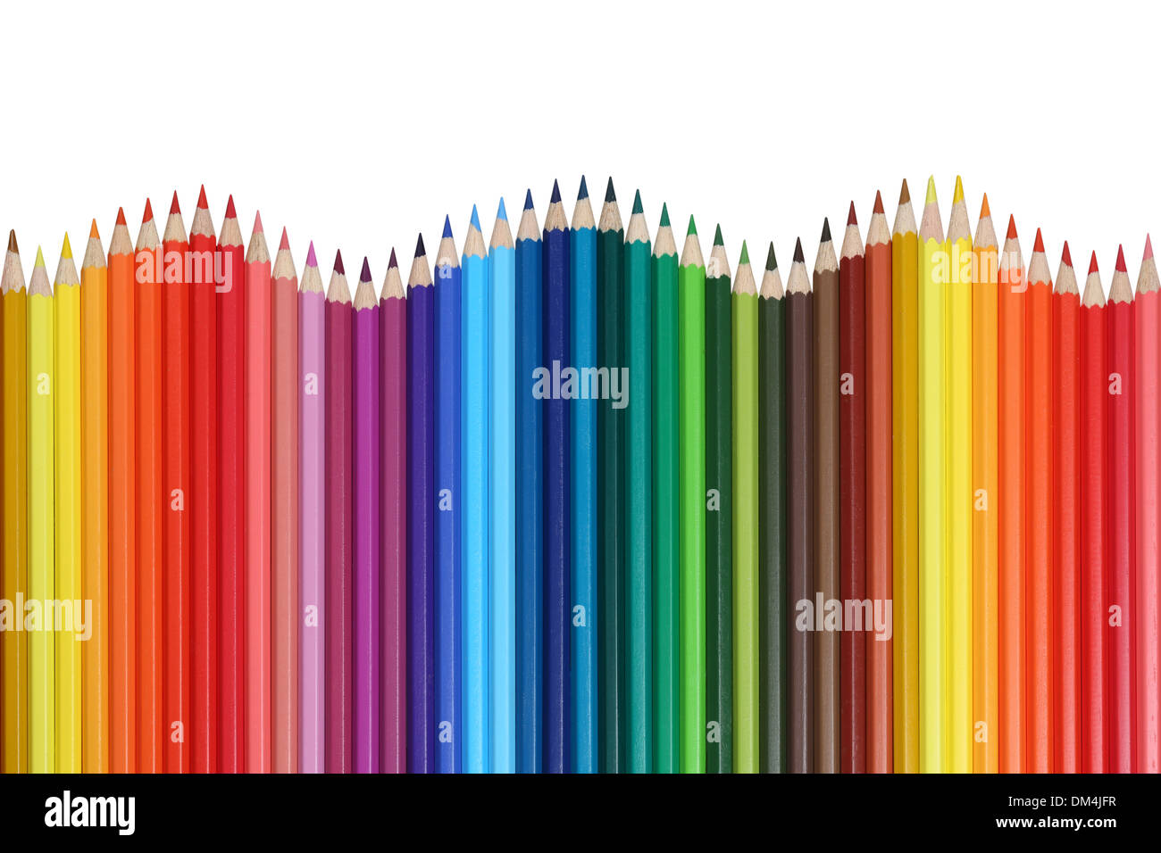 School supplies colored pencils forming a wave, isolated on a white ...