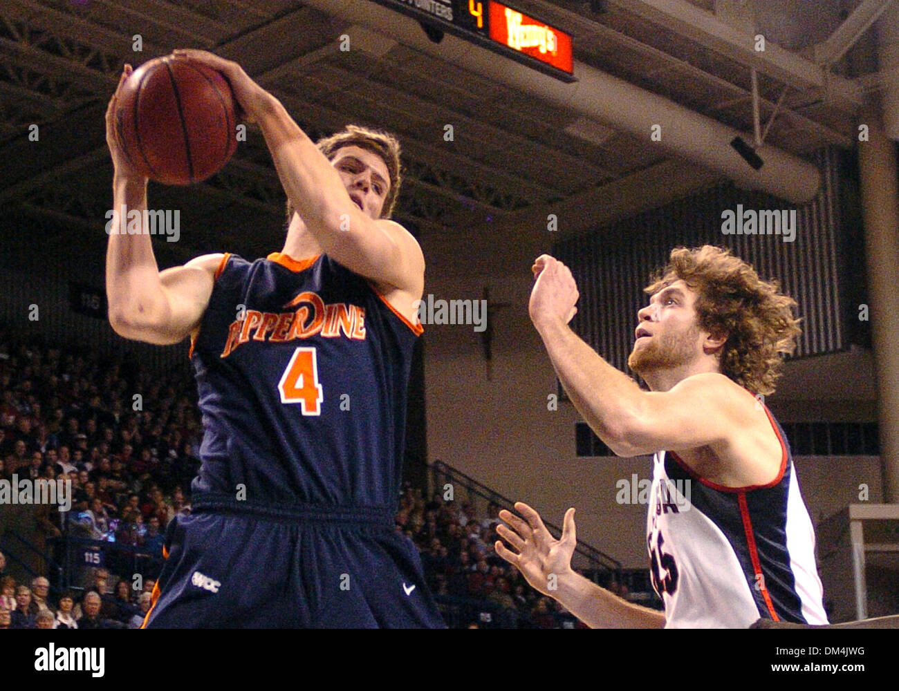 Pepperdine's Tanner Kerry (4) pulls down a rebound in front of Gonzaga ...