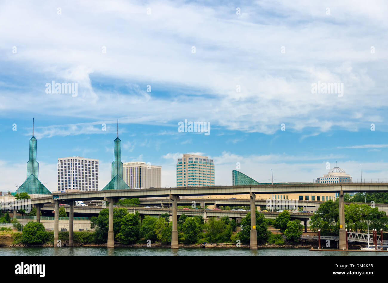 Cityscape of Portland, Oregon of convention center and infrastructure ...