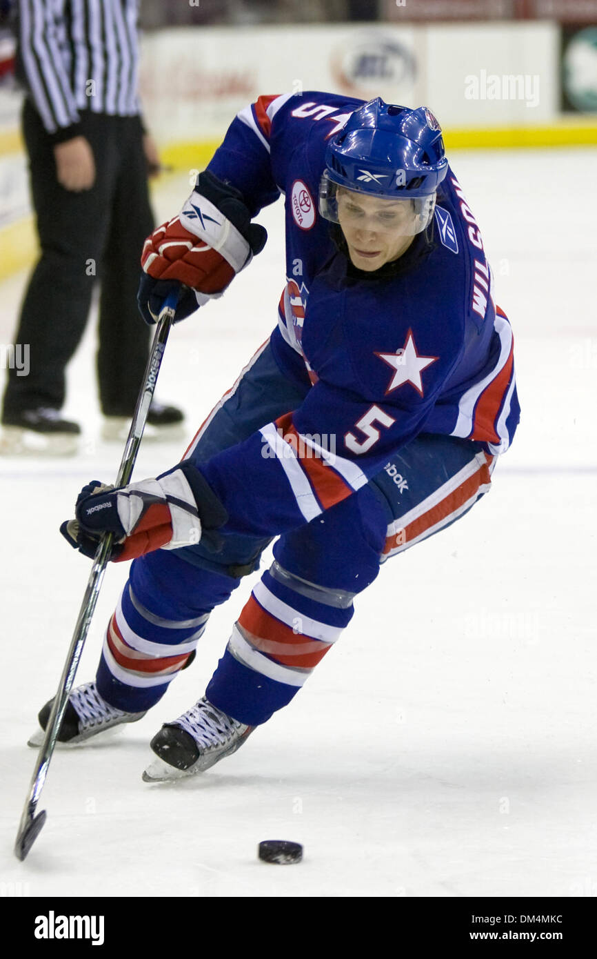 22 December 2009: Rochester Americans Clay Wilson (5) with the puck ...