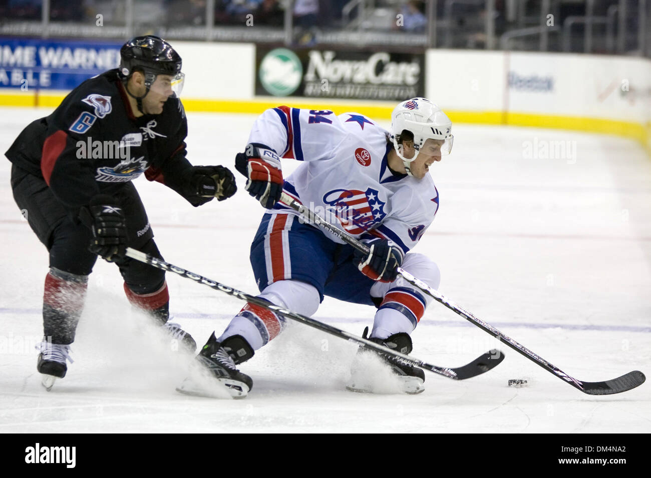 31 December 2009: Rochester Americans David Brine (34) and Lake Erie ...