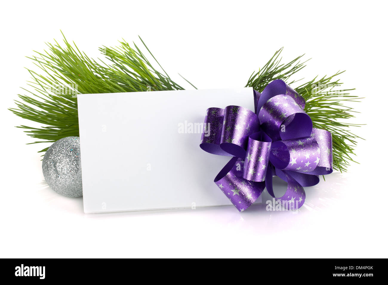 Empty gift card and christmas decor. Isolated on white background Stock ...