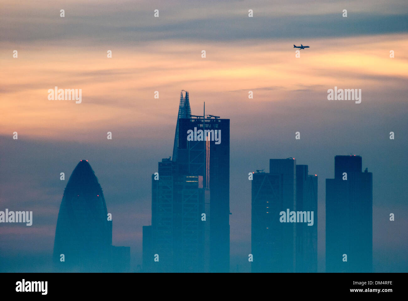 London, UK. 11th December 2013. Dense fog closes the view of London ...