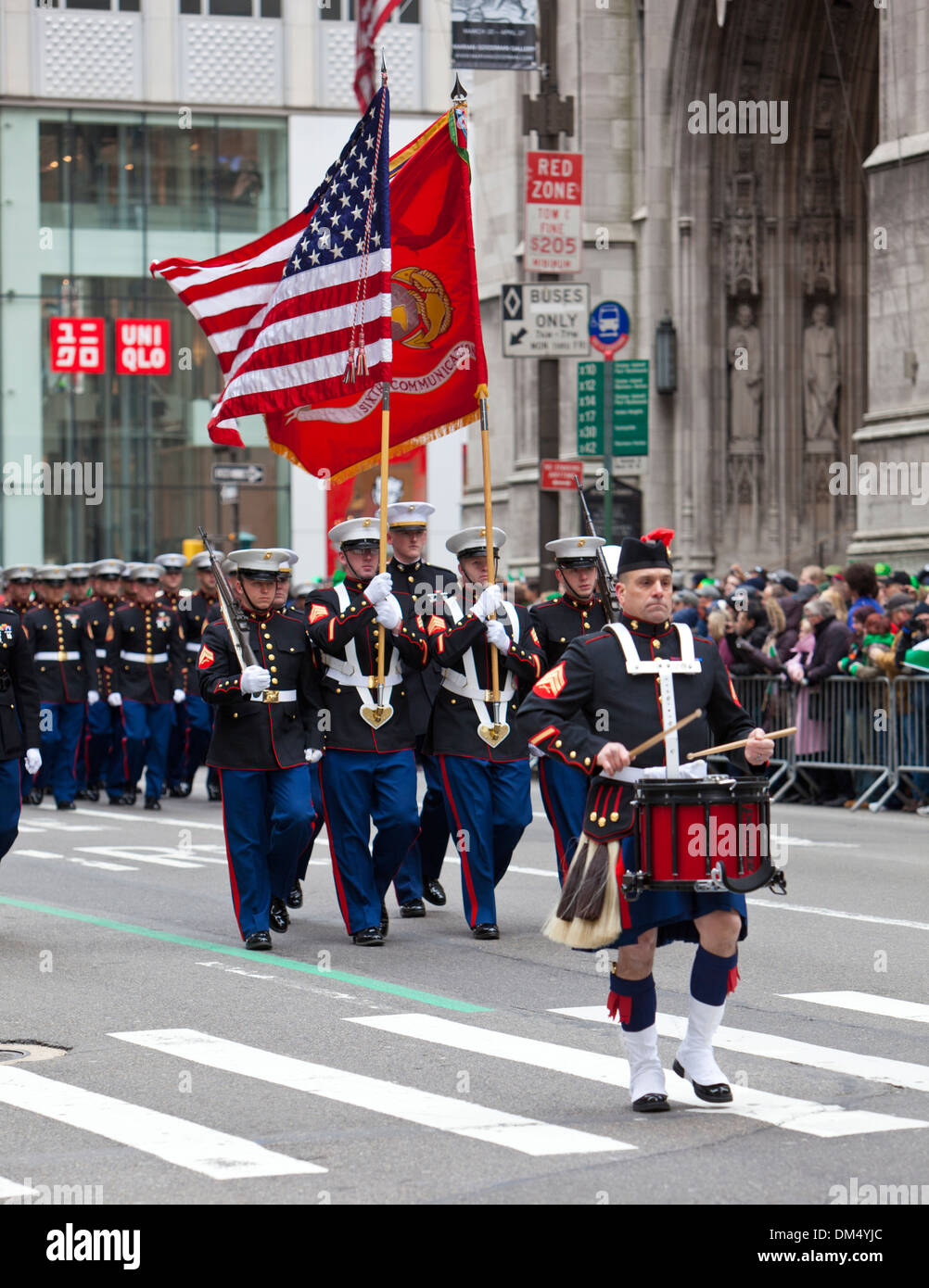 NEW YORK, NY, USA - MAR 16: Marines at the St. Patrick's Day Parade on ...
