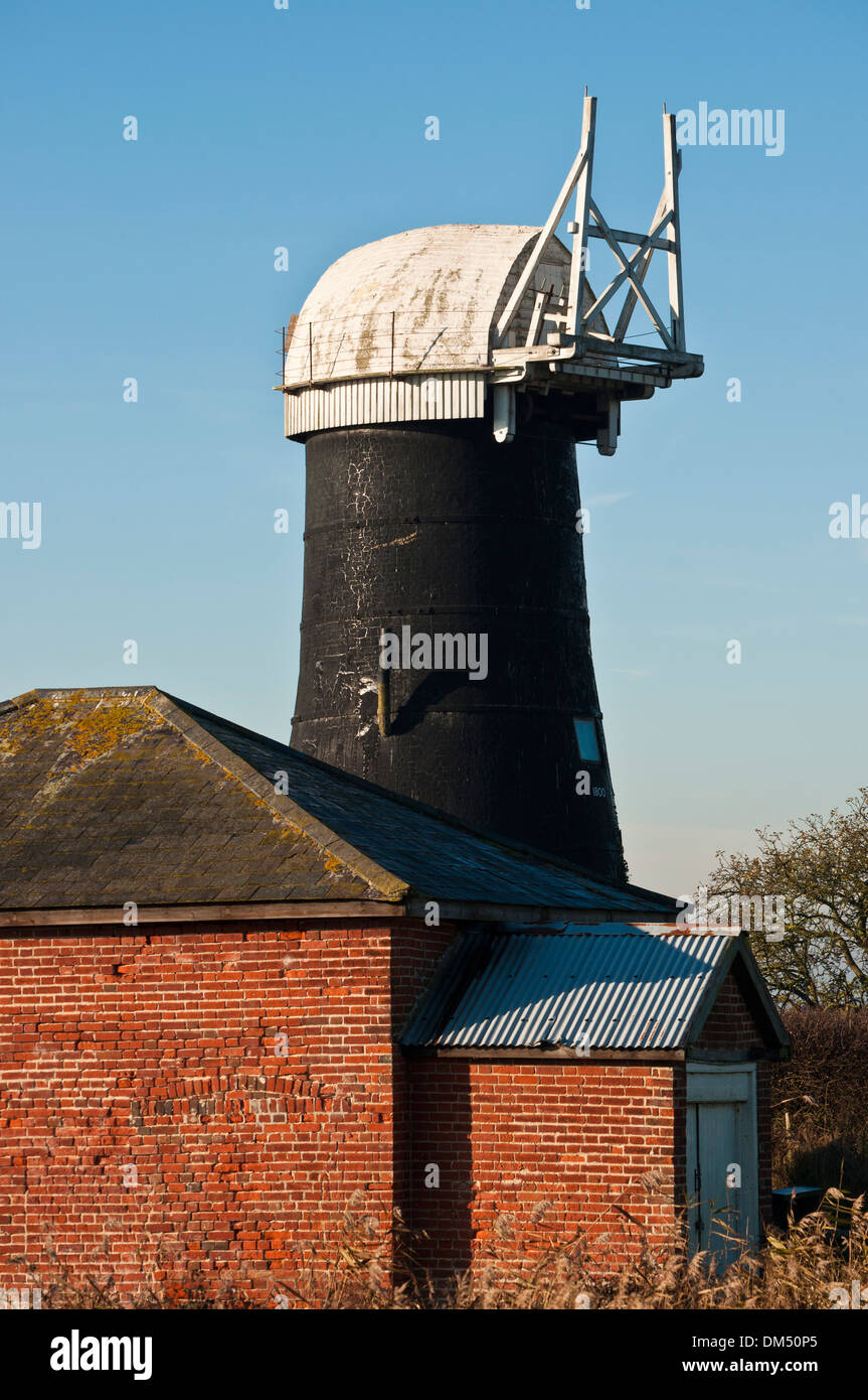 Black disused windmill Norfolk Broads Till Mill Stock Photo - Alamy