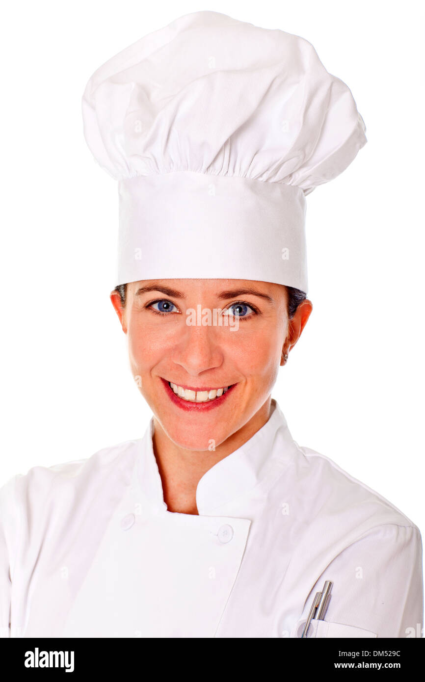 Female chef isolated on white background Stock Photo - Alamy