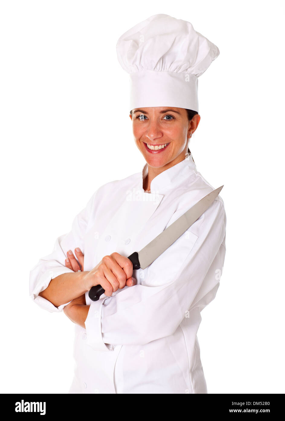 Female chef isolated on white background Stock Photo - Alamy