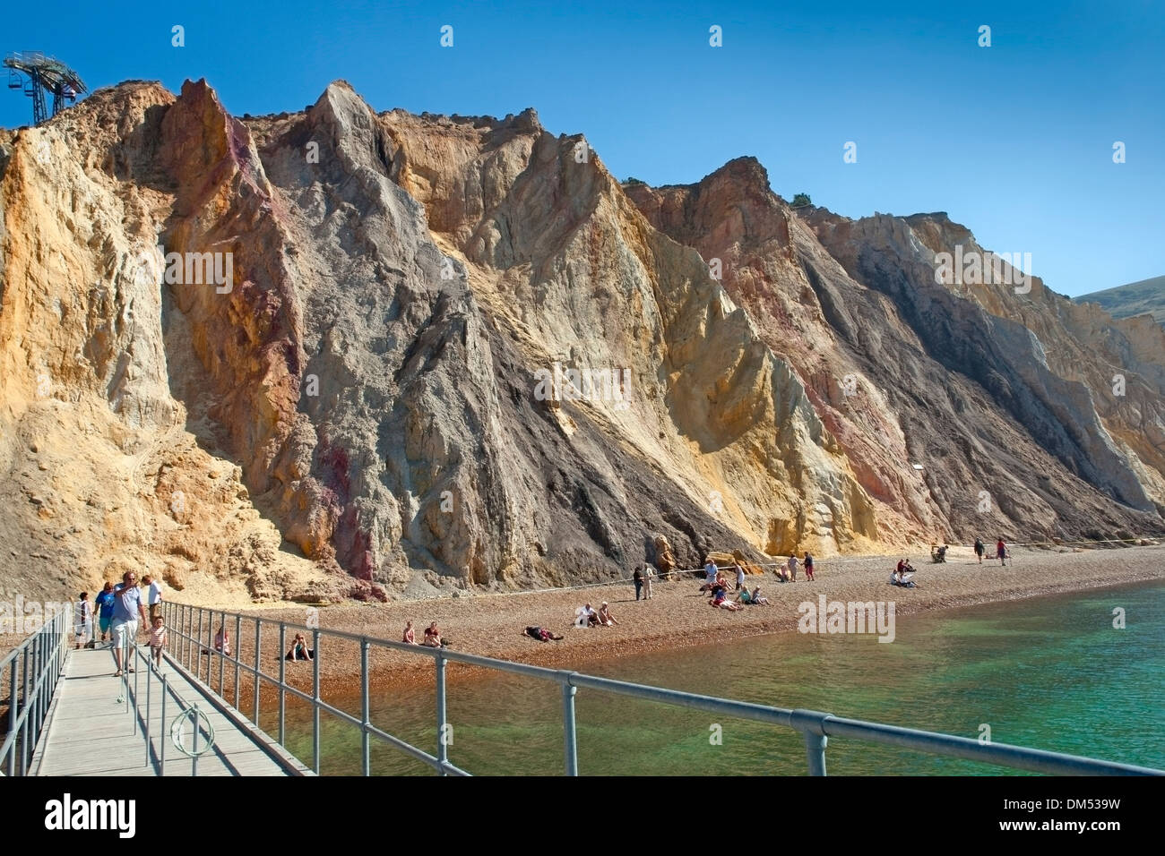 The multi-coloured cliffs at Alum Bay on the south west tip of the Isle ...