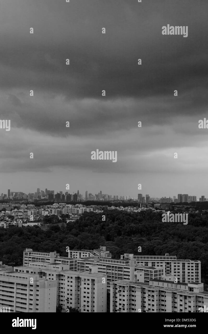 View of stormy clouds over Singapore from a high-rise flat in Bukit ...