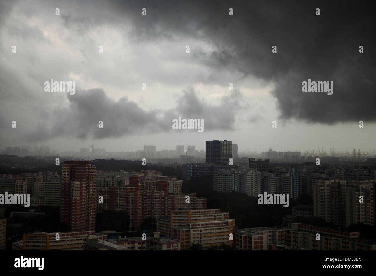 View of stormy clouds over Singapore from a high-rise flat in Bukit ...