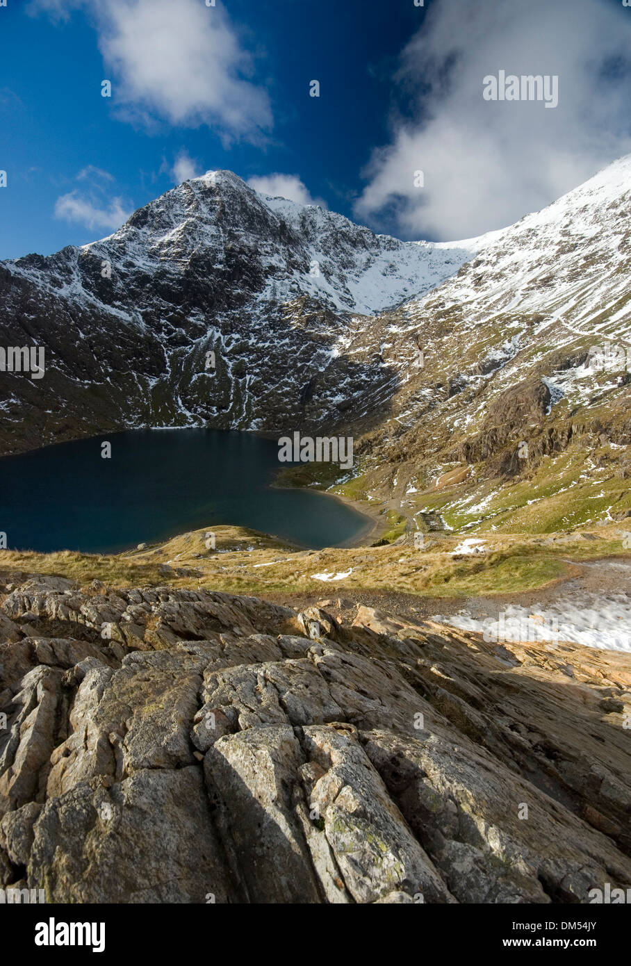 View of Snowdon peak over Glaslyn, Snowdonia National Park, Wales Stock ...