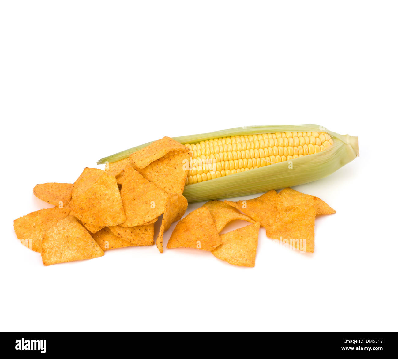 Corn cob and corn chips isolated on white background Stock Photo - Alamy