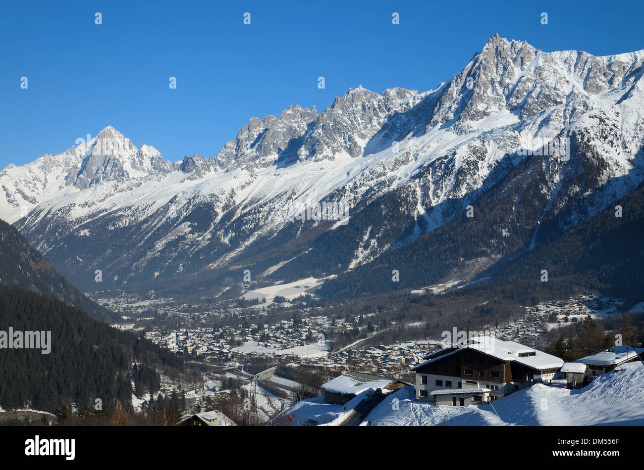 Sunlit valley of Chamonix in winter Stock Photo - Alamy
