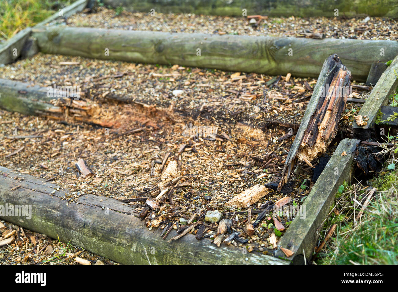 Pathway with damaged rotten wooden steps Stock Photo - Alamy