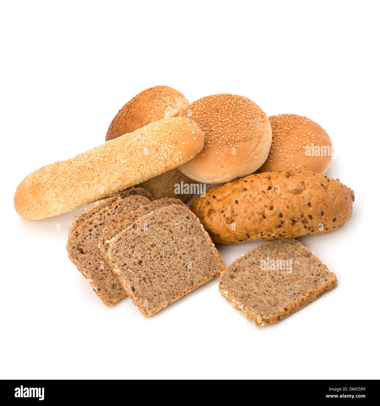 Bread loafs and buns variety isolated on white background Stock Photo ...
