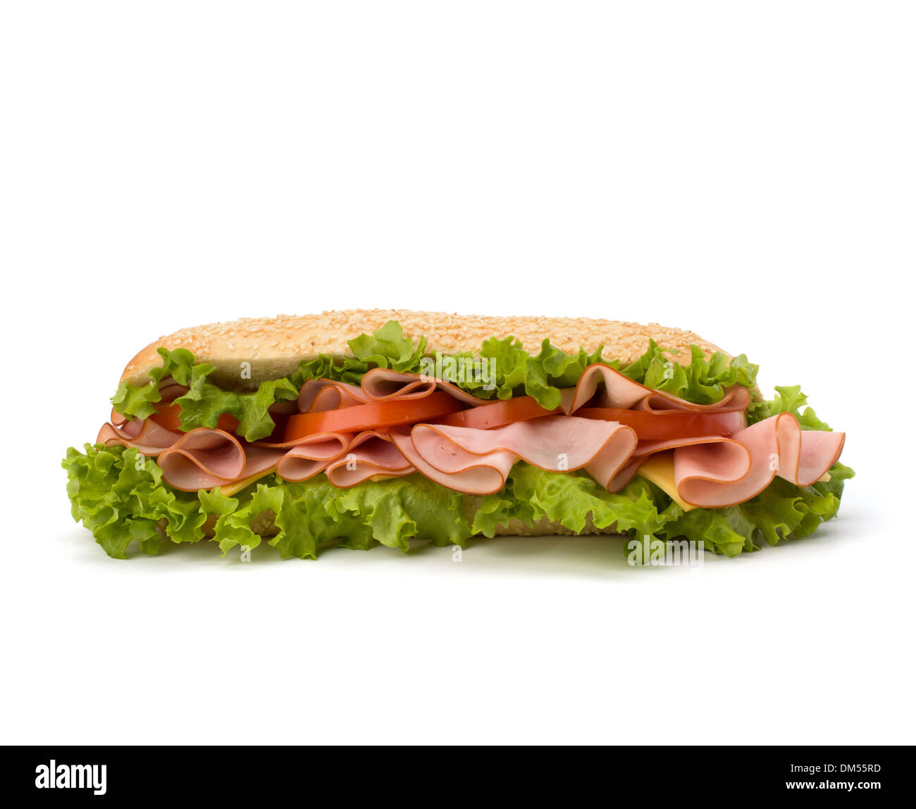 fast food baguette sandwich with lettuce, tomato, ham and cheese Stock ...