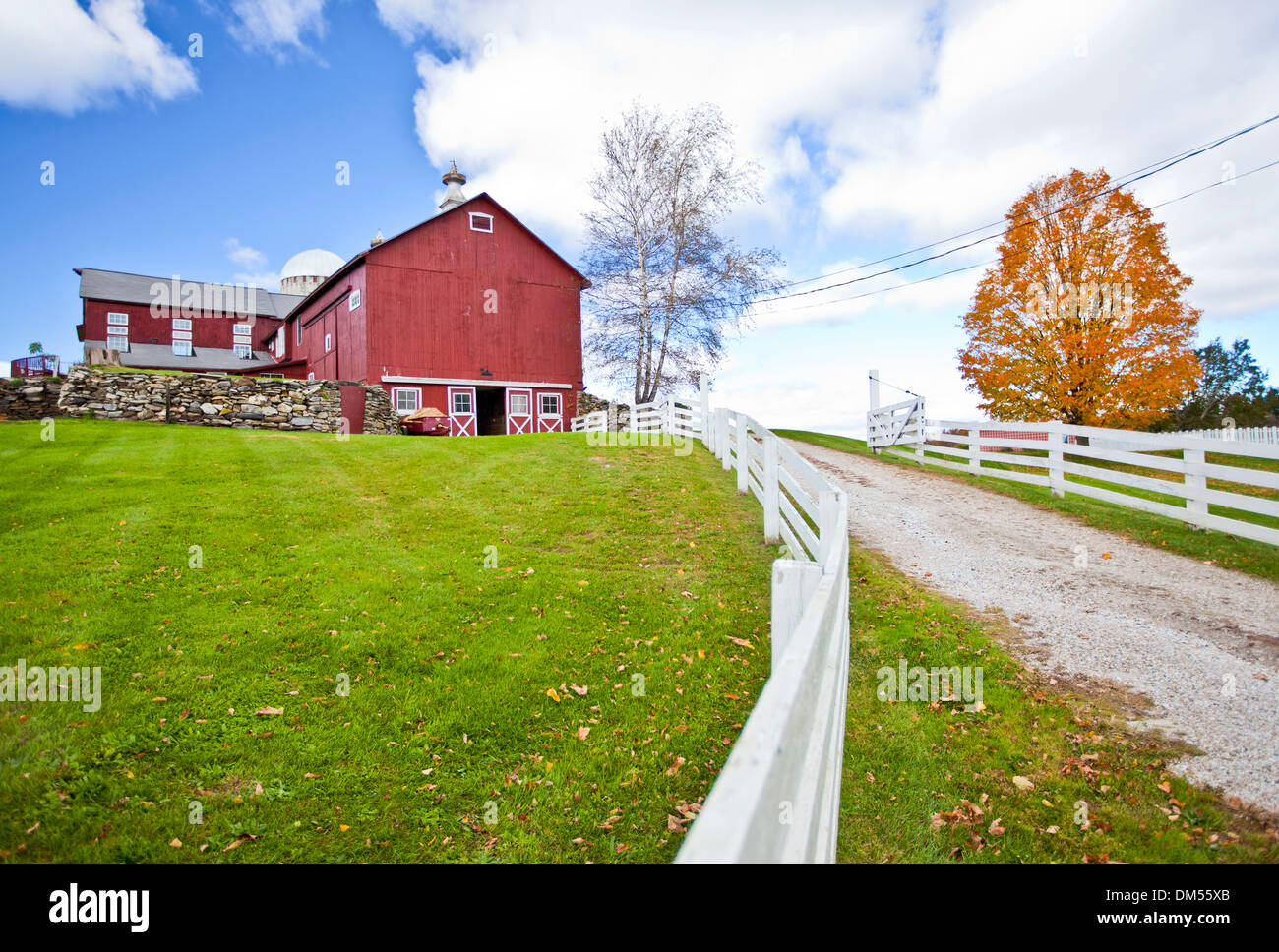 Traditional typical looking American building with white fence Stock ...