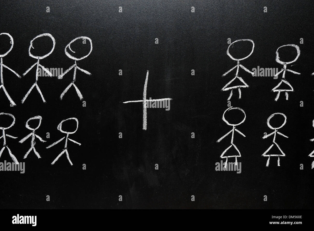A group of female stick figures and male stick figures drawn on a ...