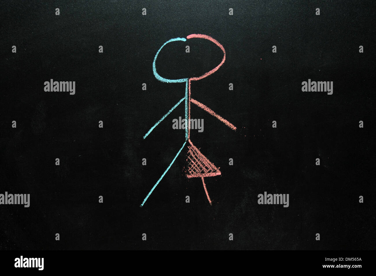 A half girl-half boy stick figure drawn on a blackboard in chalk Stock ...