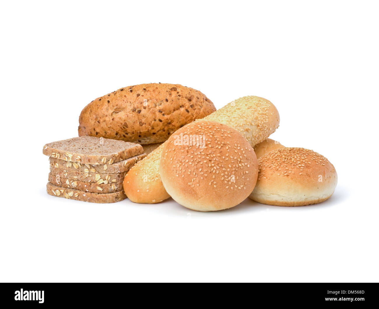 Bread loafs and buns variety isolated on white background Stock Photo ...