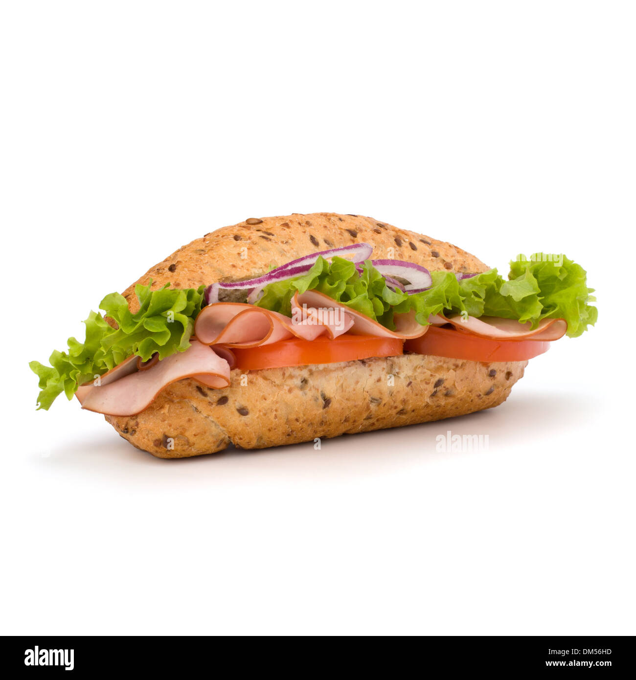 fast food baguette sandwich with lettuce, tomato, ham and cheese Stock ...