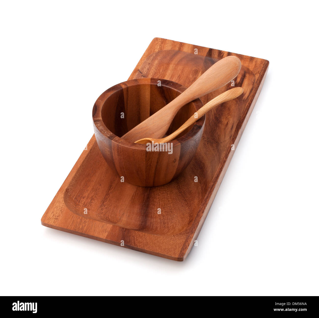 Handmade wooden kitchen dishes isolated on white background Stock Photo ...