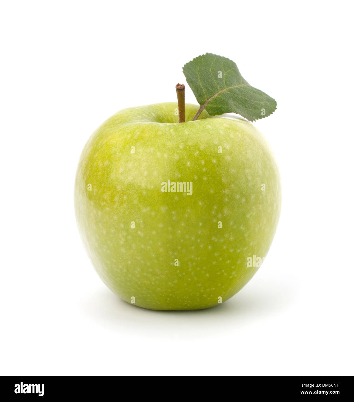 Sweet green apple with leaf isolated on white background Stock Photo ...