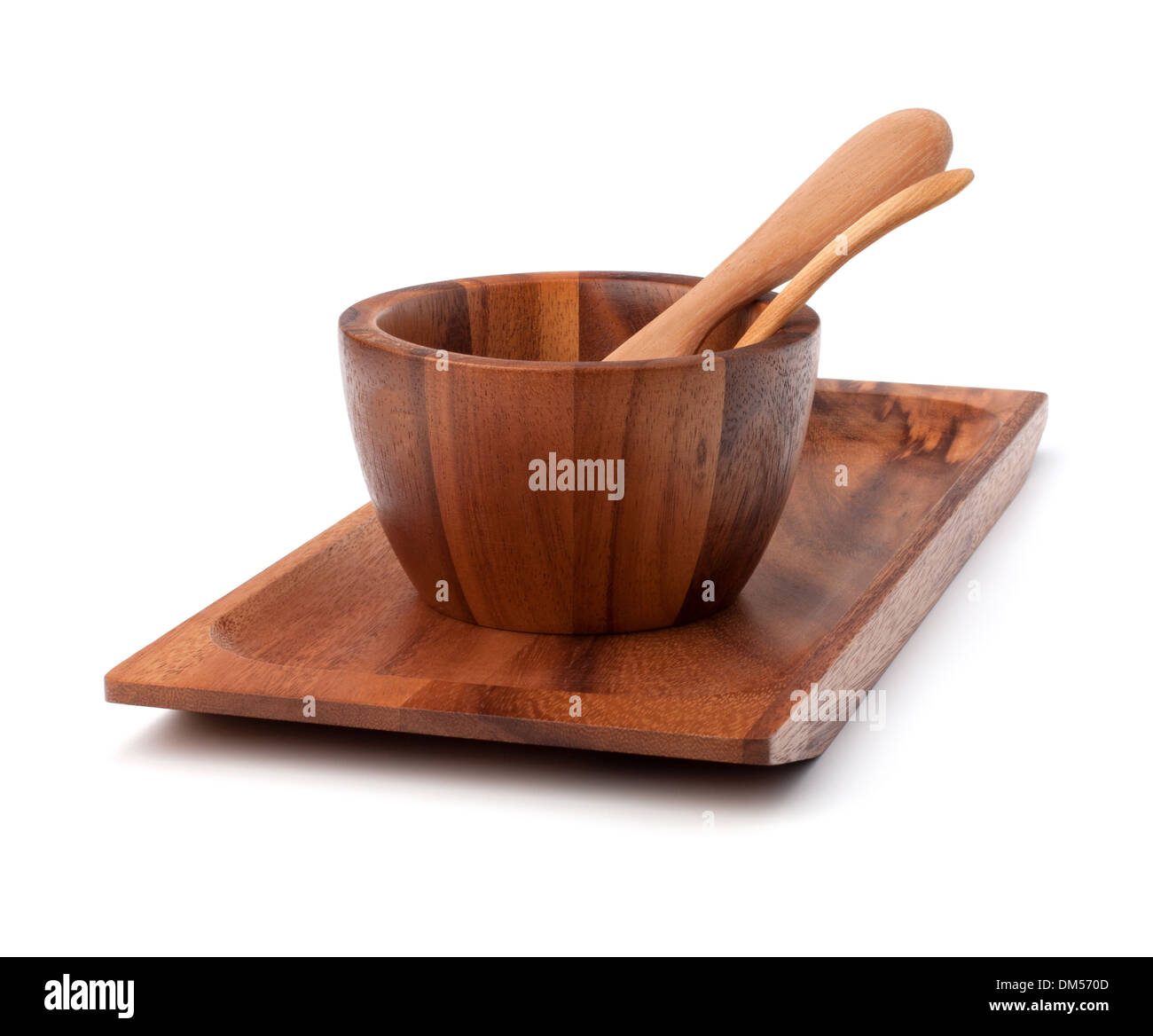 Handmade wooden kitchen dishes isolated on white background Stock Photo ...