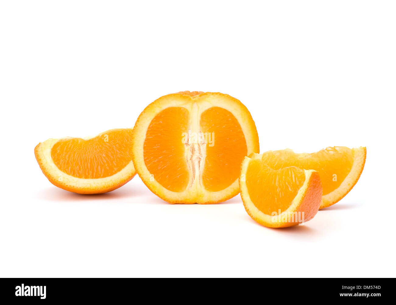 Sliced orange fruit segments isolated on white background Stock Photo ...