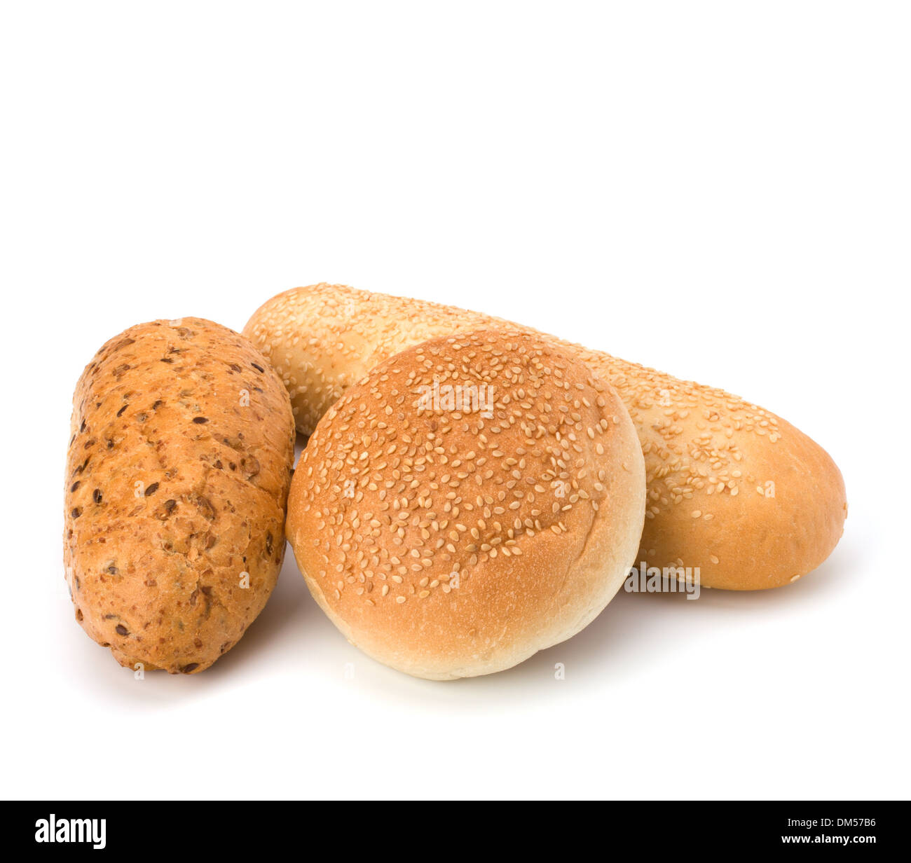 Bread loafs and buns variety isolated on white background Stock Photo ...