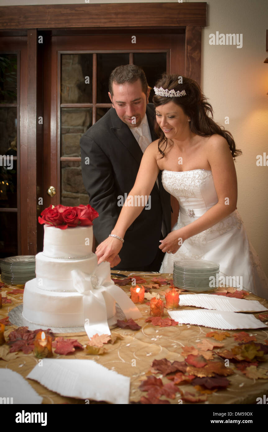 Young bride cutting wedding cake hi-res stock photography and images ...