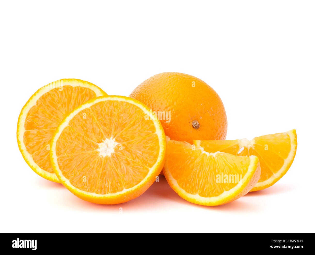 Sliced orange fruit segments isolated on white background Stock Photo ...
