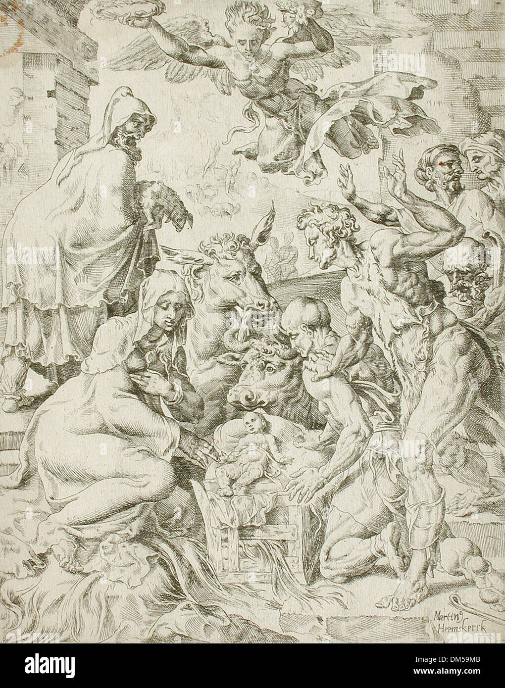 This artwork depicts the biblical scene of the Adoration of the ...