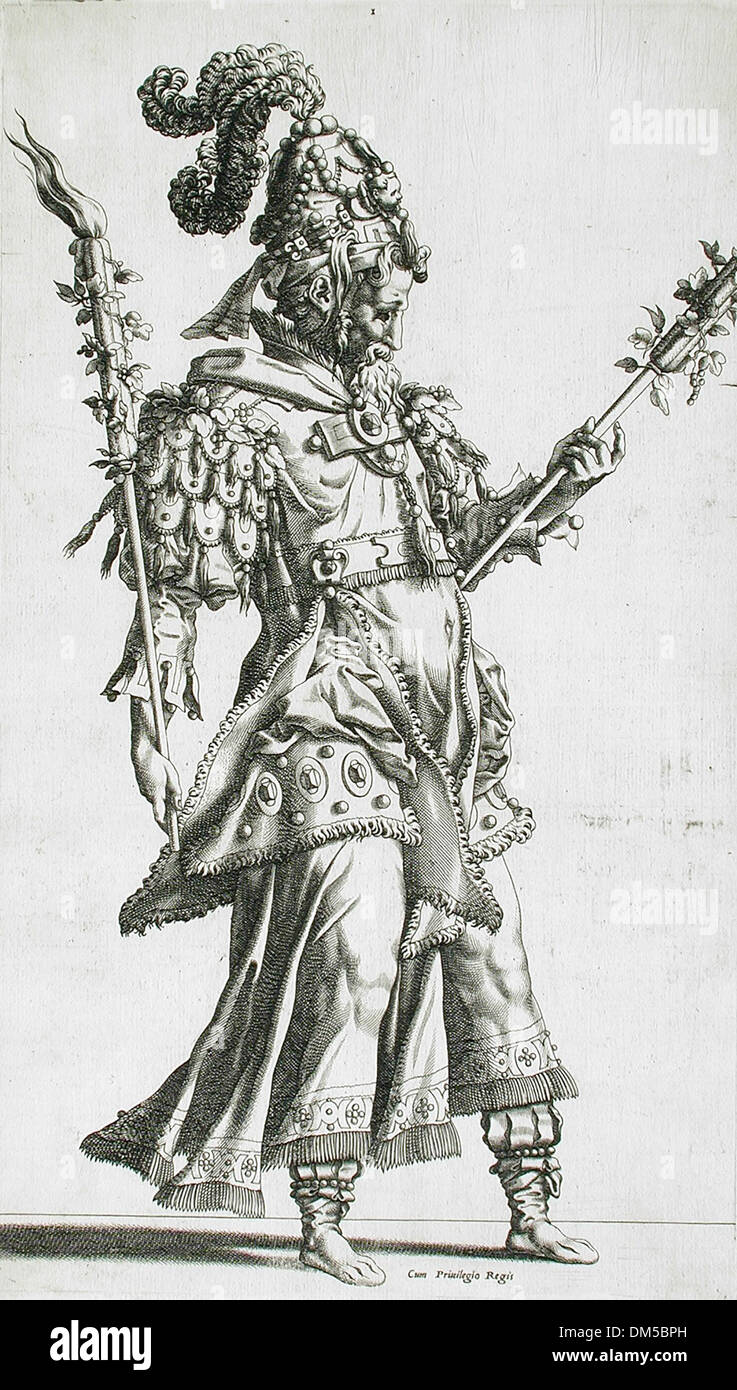 This artwork portrays a figure holding a torch, with a mask covering ...