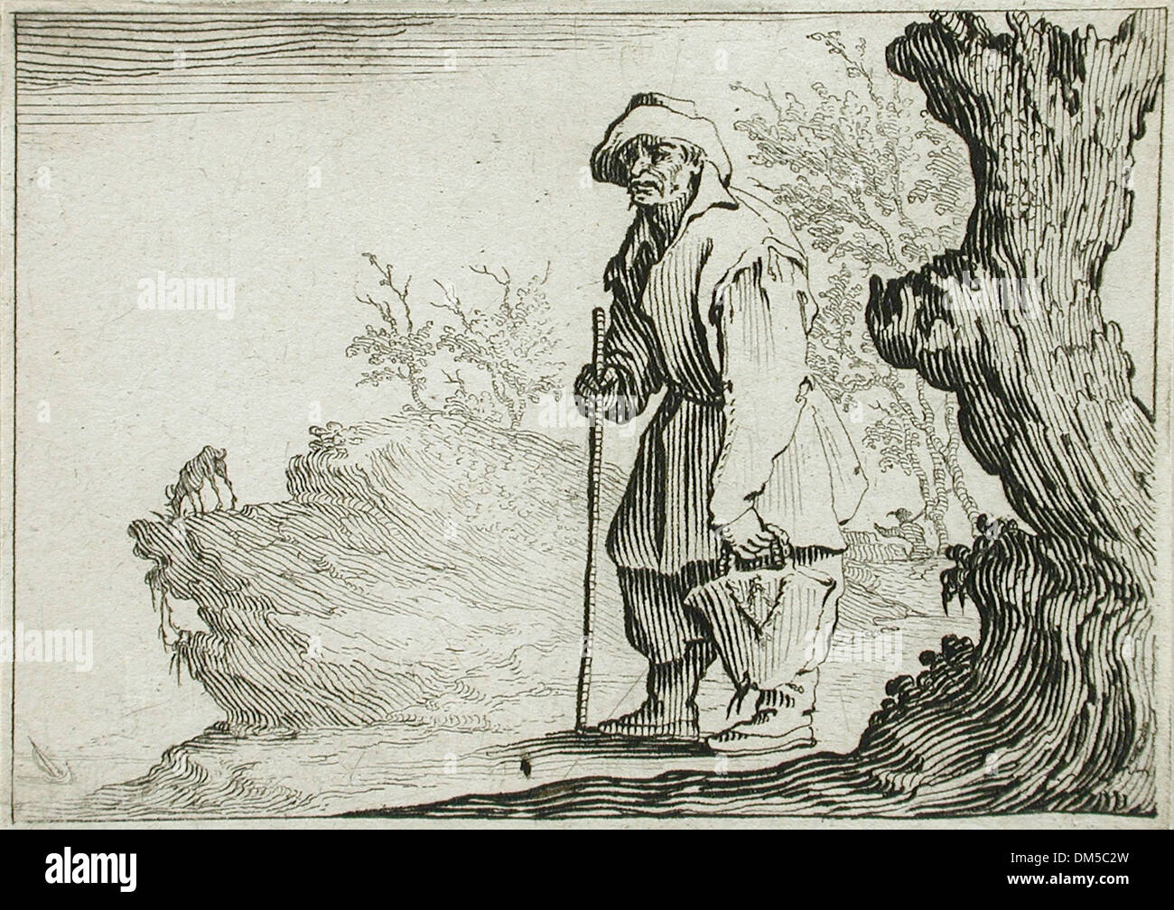 This painting shows a peasant wearing a simple sack as attire ...