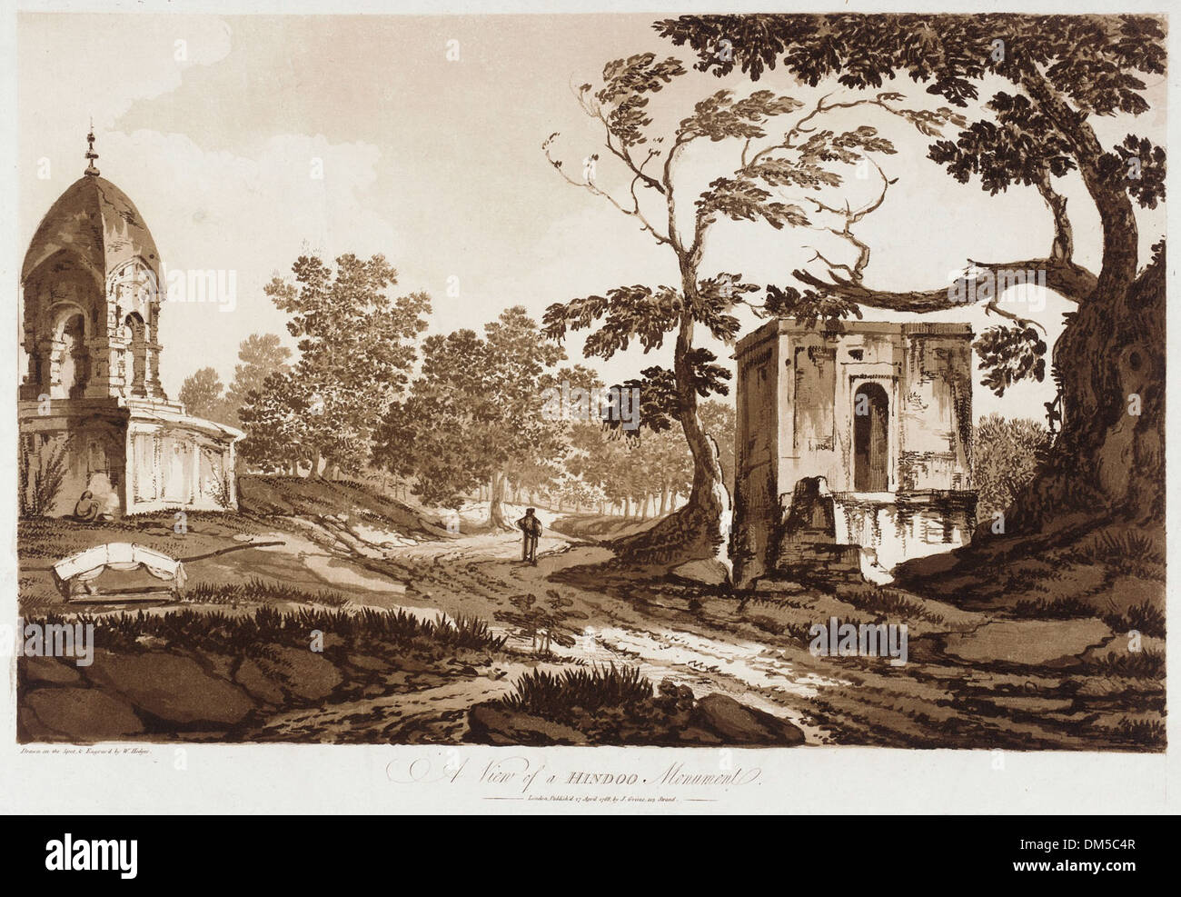 This artwork offers a detailed view of a Hindu monument, showcasing its ...