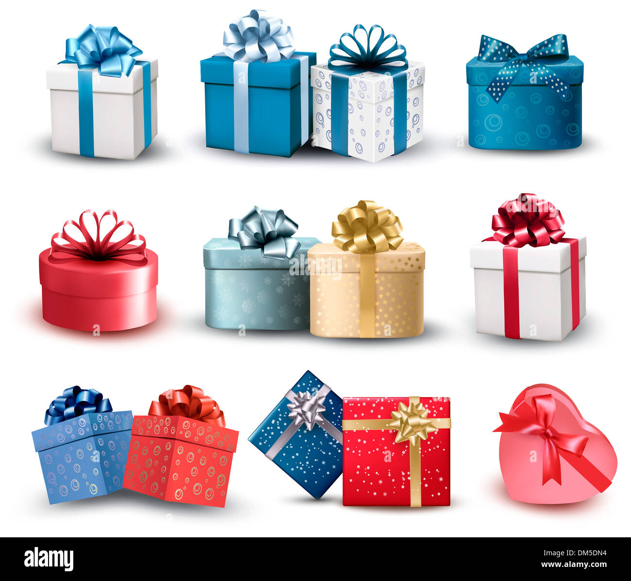 Set of colorful gift boxes with bows and ribbons. Vector illustration ...