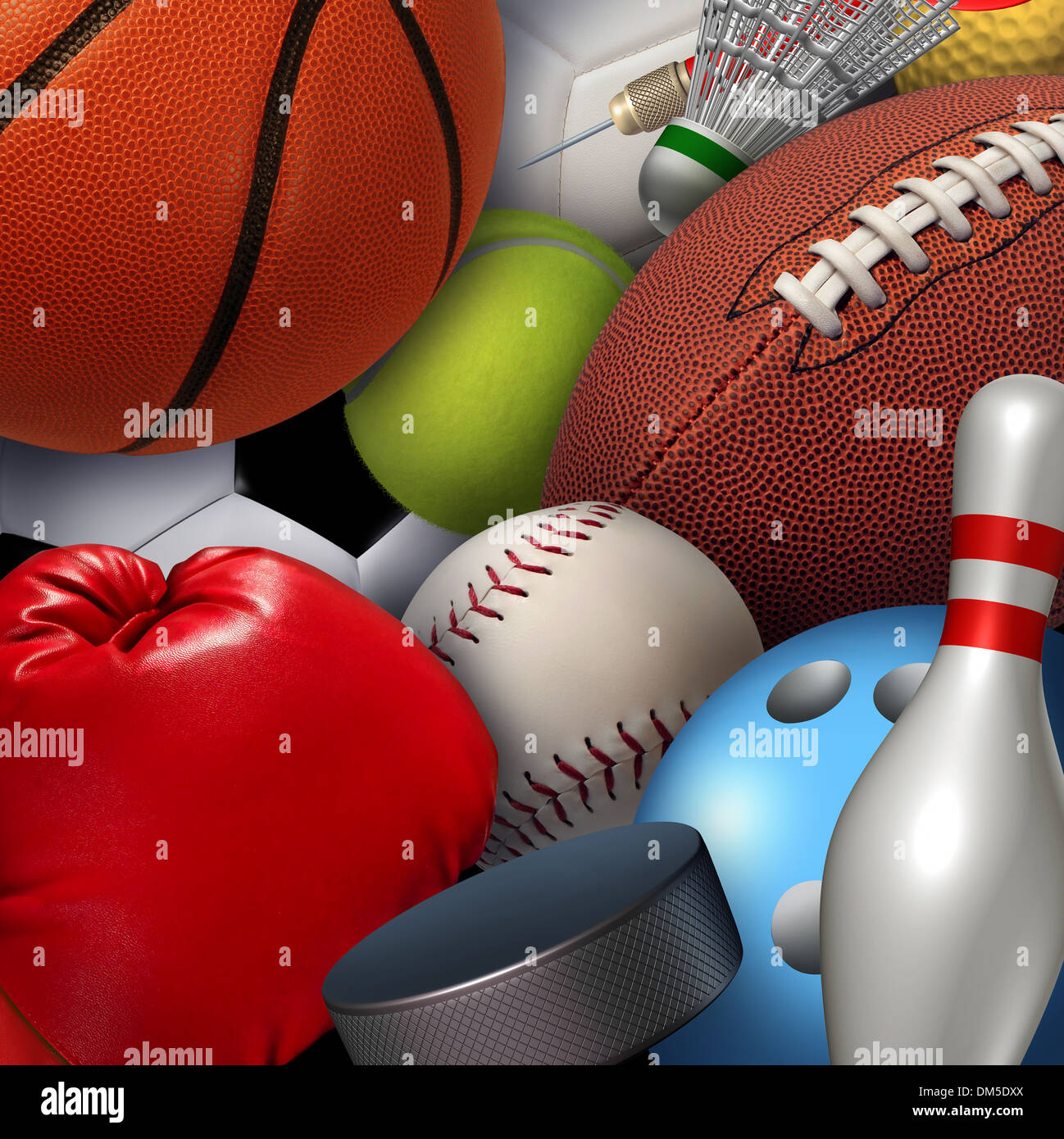 Sports background concept with a group of athletic equipment as a ...