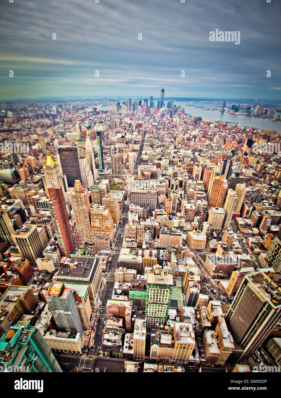 Midtown and lower Manhattan in New York City from high perspective ...